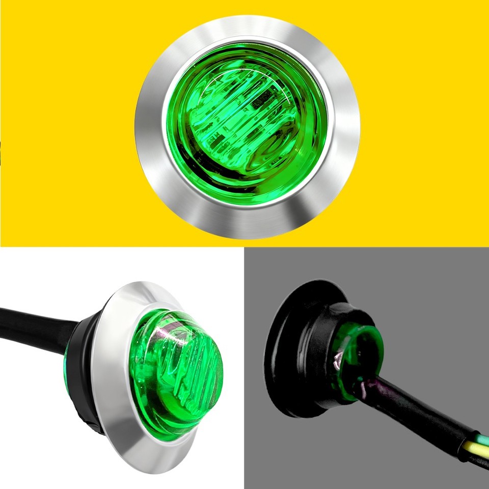 20x 3/4" LED Strobe +Steady Marker Lights Green 12V 24V Emergency ...