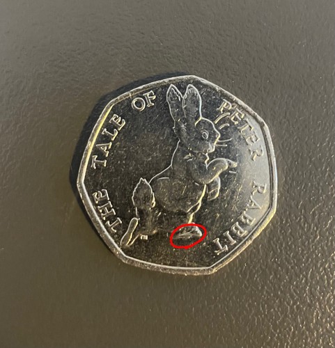 Rare Miss Stamped 50p Coin, The Tale of Peter Rabbit, Beatrix Potter ...