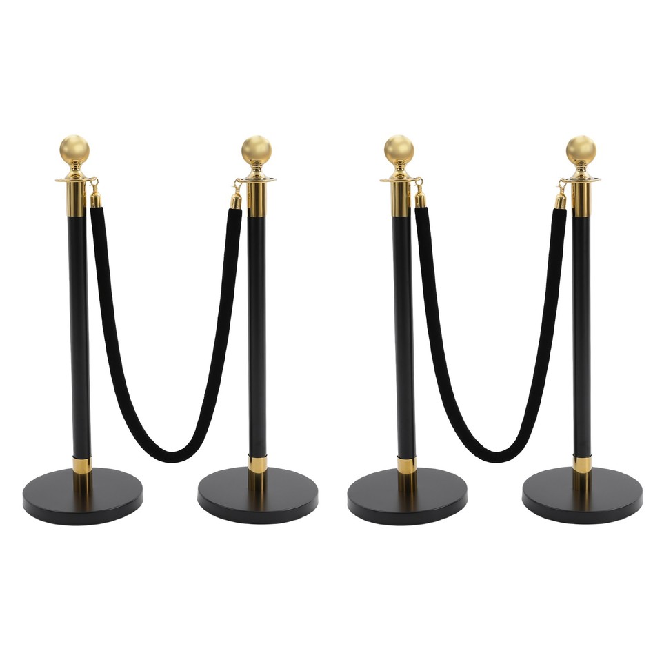 4 PCS Black and Gold Stanchion Posts Crowd Control Barriers Stanchion ...