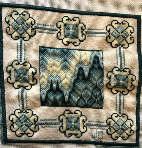 Vintage Bargello Needlepoint Chevron Flame Stitch Floral Geometric Greens MCM 13 | eBay