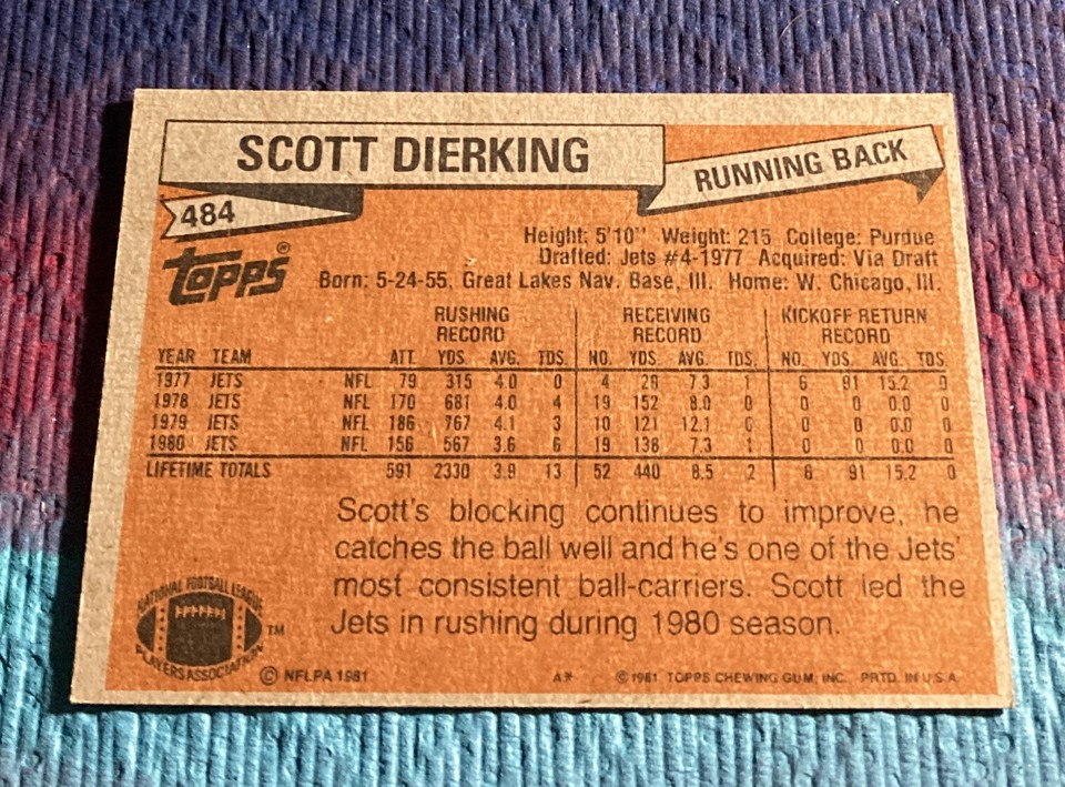 1981 Topps Scott Dierking New York Jets #484 | eBay