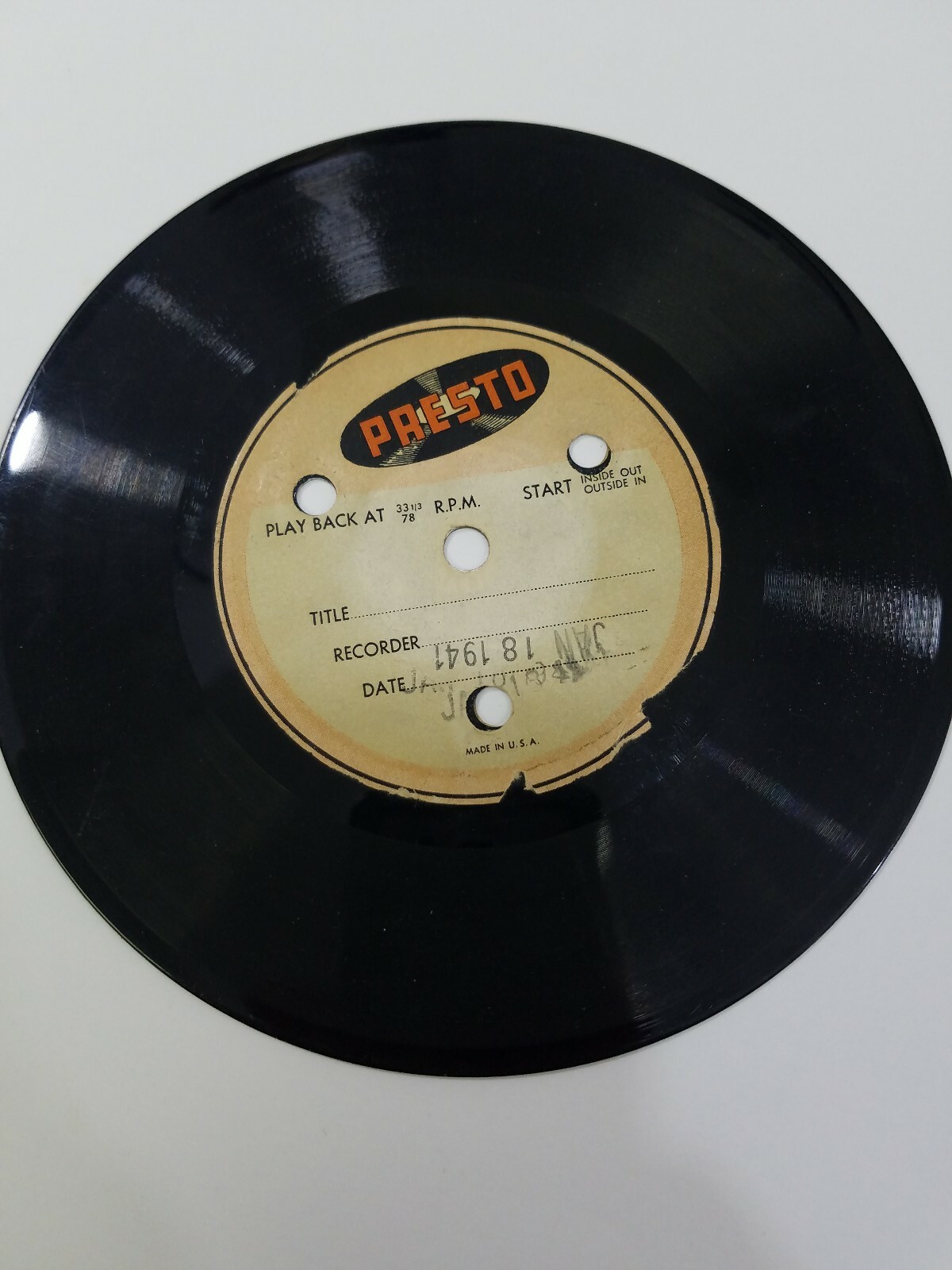 Vintage Presto Recording Record Disc 6" Mildred porter November 12 1940 ...