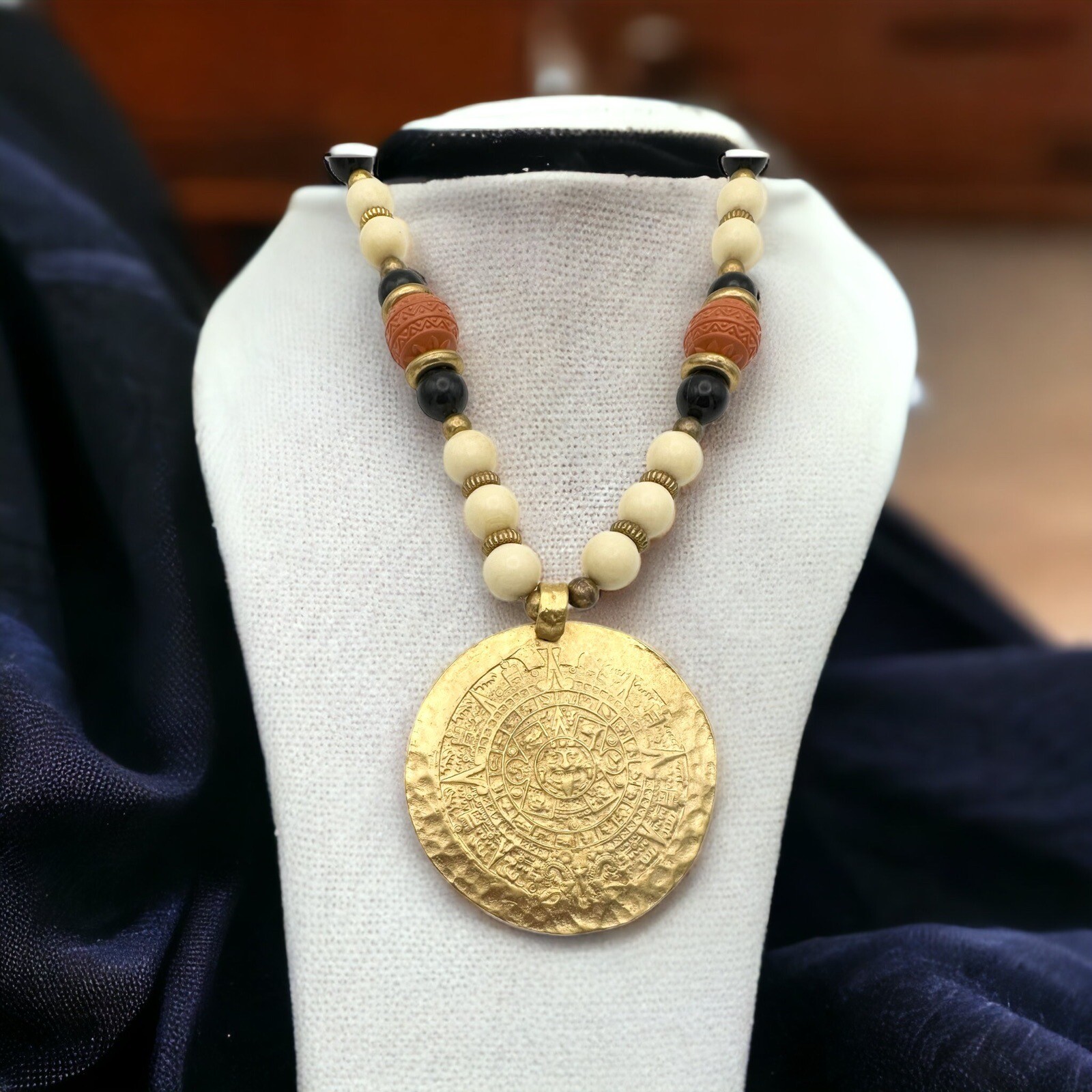 Vintage Aztec Mayan Sundial Calendar Gold Tone Pendan… - Gem