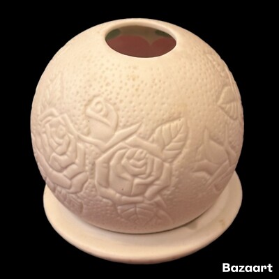 Lithophane Fairy Lamp Porcelain Bisque Rose Pattern Candle Holder Beige ...
