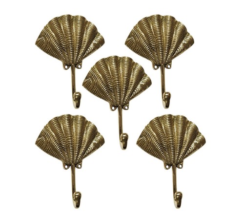 Brass Sea Shell Wall Hook Lot of 5 Pcs Decorative Hooks Decor au | eBay