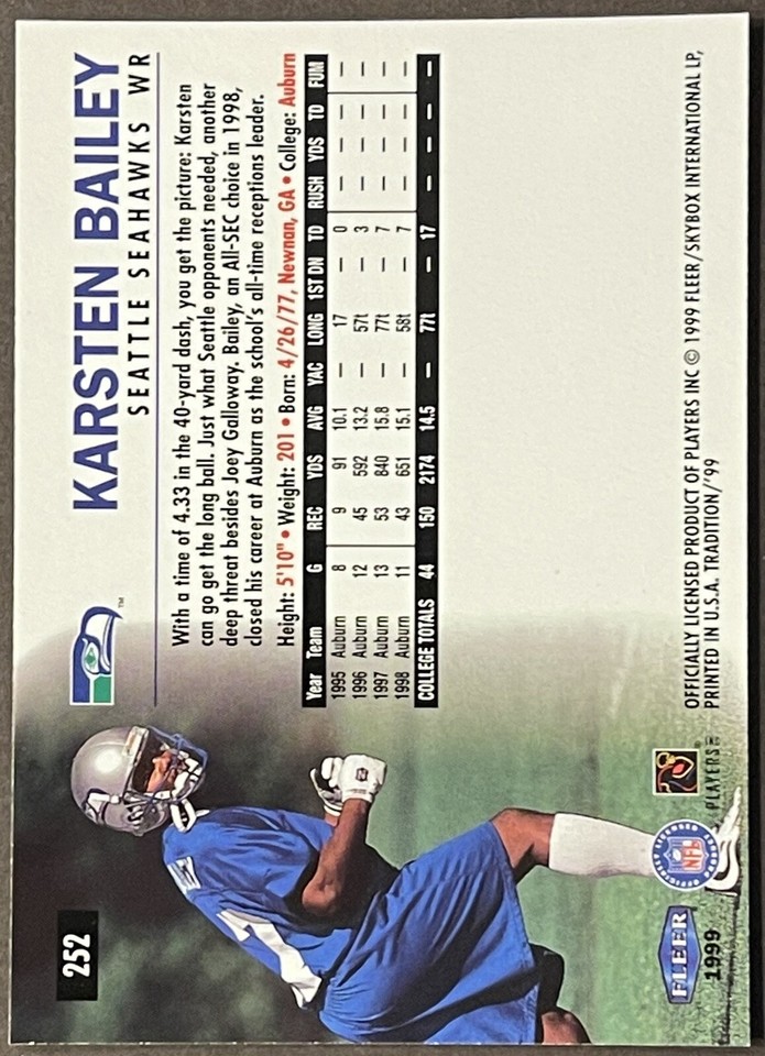 1999 Fleer Tradition Football Card #252 Karsten Bailey Rookie | eBay