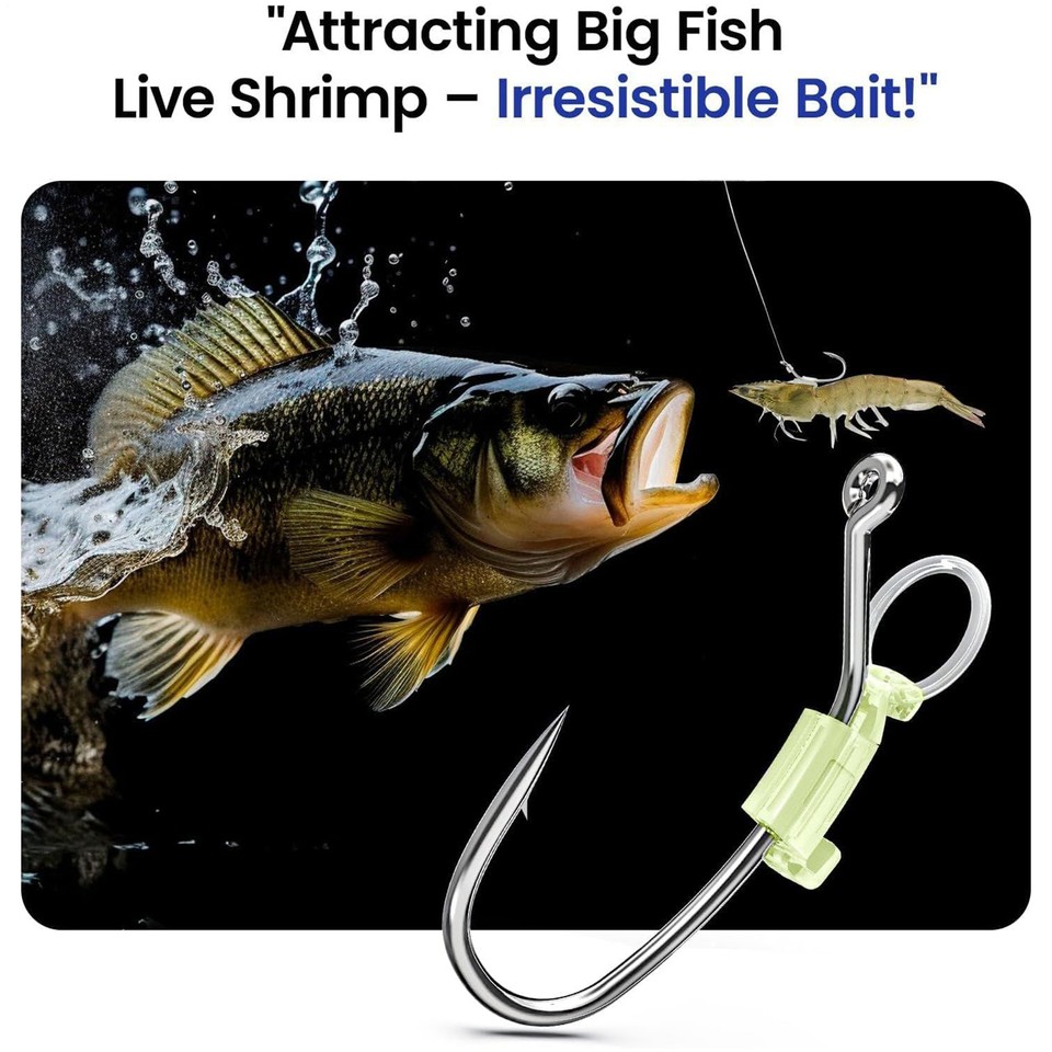 Live Shrimp Hooks Fishing Saltwater, Luminous Live Shrimp Hook Barbed ...