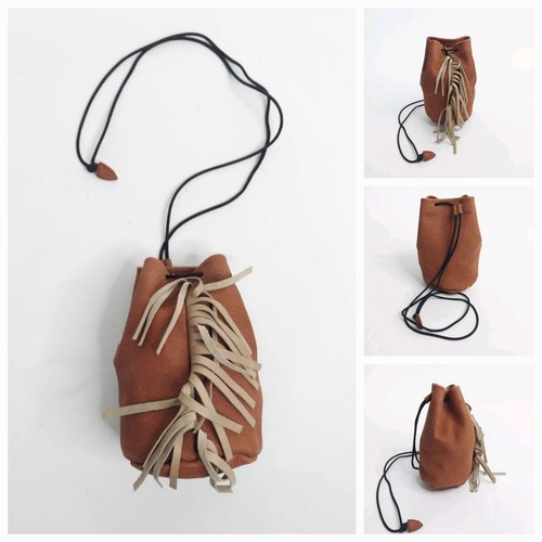 Vintage Boho Leather Drawstring Bag – Handmade Look, Crossbody/Shoulder ...