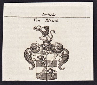 Von Blanck - Coat Of Arms Heraldry Copper Engraving Genealogy 1820 | eBay
