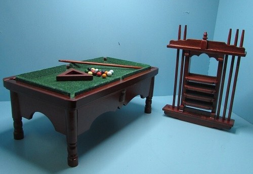 Dollhouse Miniature Wood Pool Table in Mahogany with Rack and ...