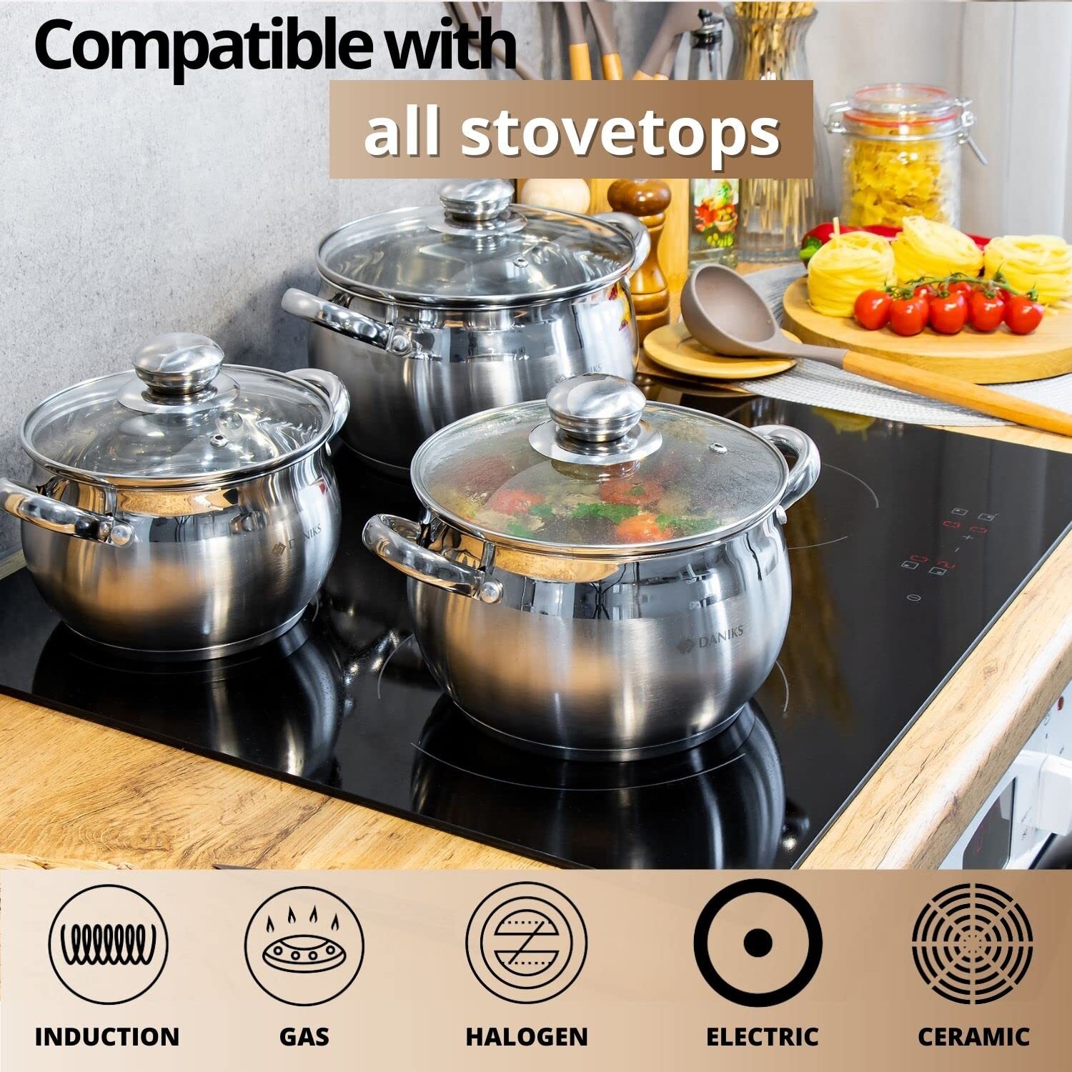 Classic Stainless Steel Kitchen Induction Pot Cookware Set | 6-Piece ...