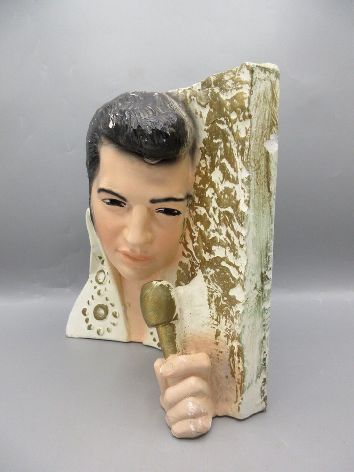 VTG Elvis Presley With Mic Chalkware Plaster Bust Tabletop Or Wall ...