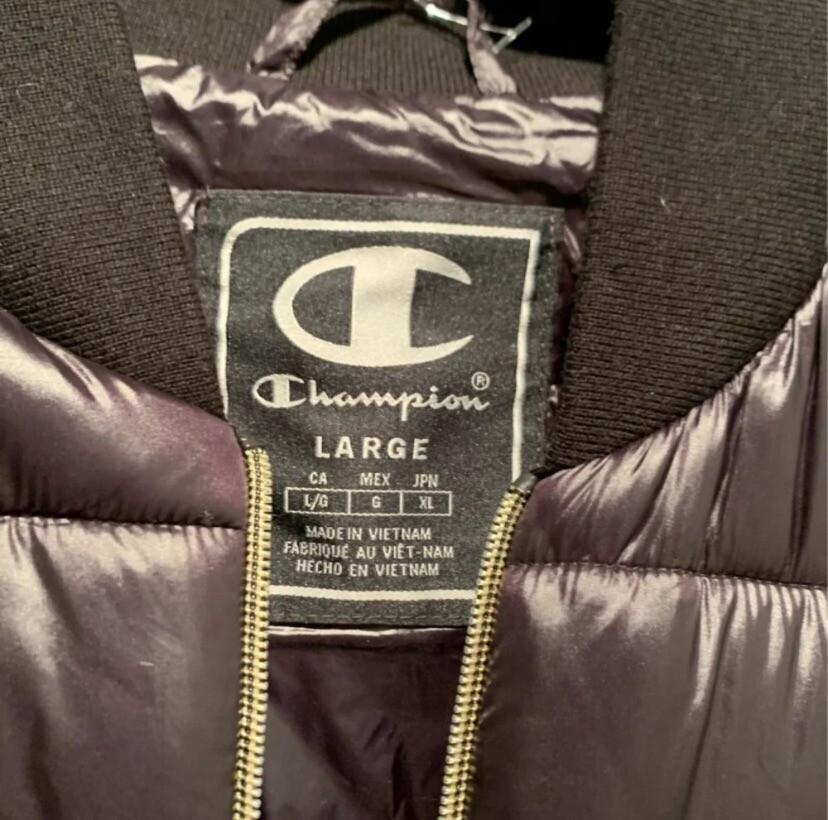 Champion Puffer Coat Black Tech Fill Long Jacket Large New | eBay