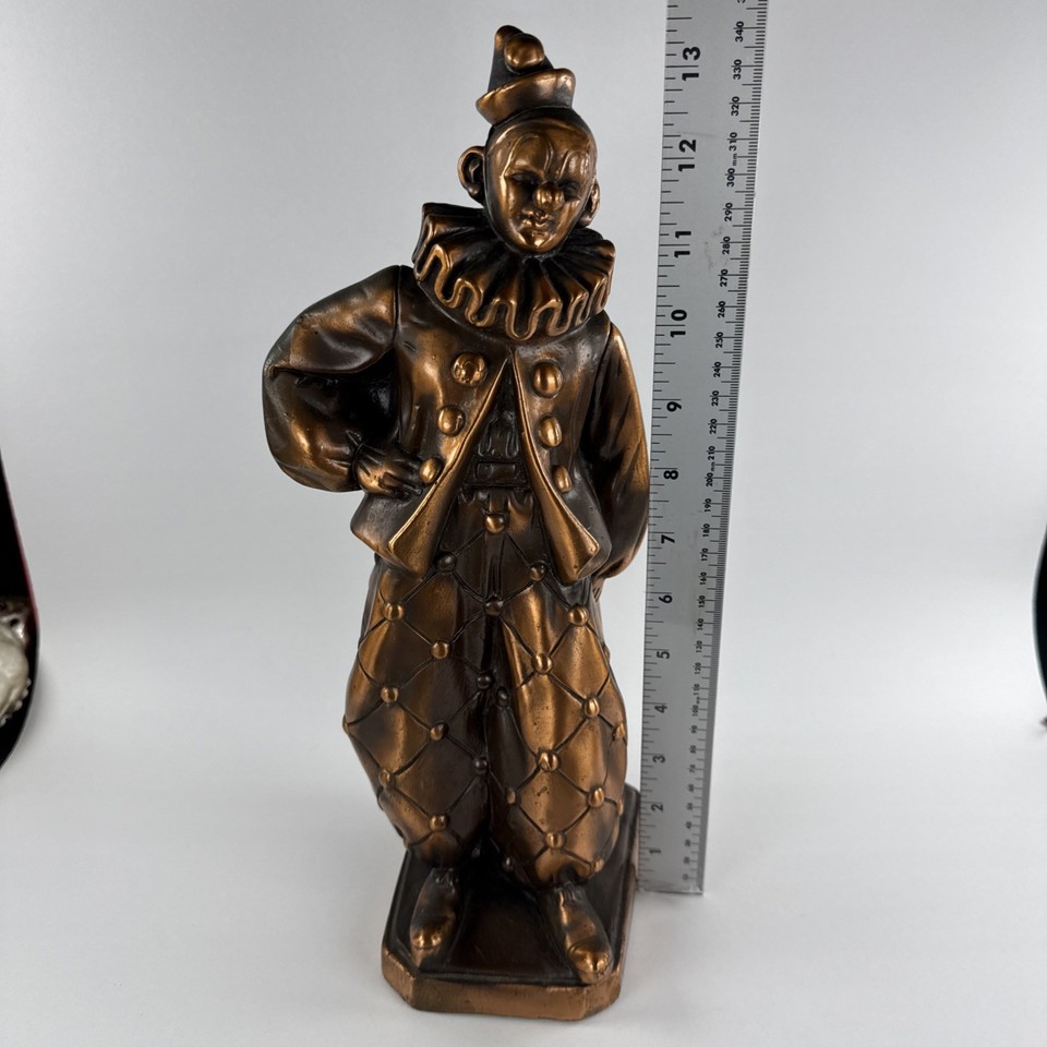 Clown Jester Harlequin Standing Statue Metal? Bronze Tone 13.5” Large 4 ...