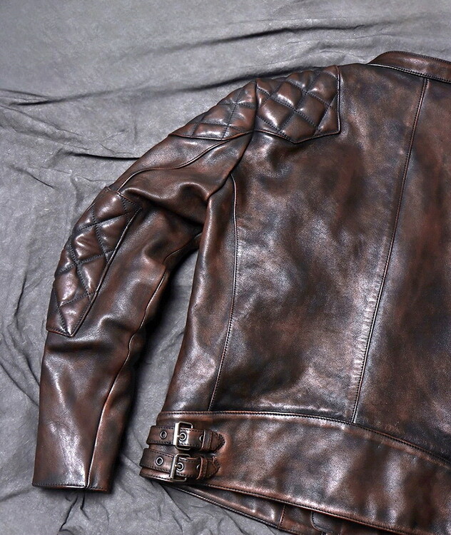 Mens Vintage Style Tea Core Horsehide Leather Distressed Biker ...
