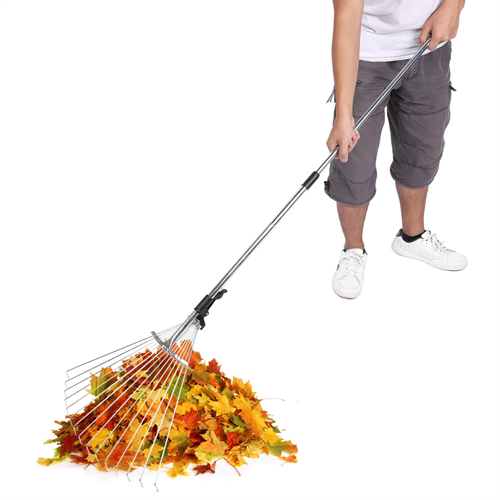 Garden Telescopic Rake Adjustable Folding Grass Leaves Rake Garden ...