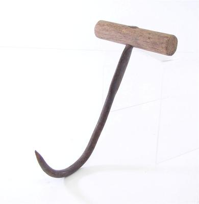 VINTAGE HAY-BALE HOOK WITH IRON HOOK AND WOODEN HANDLE | eBay