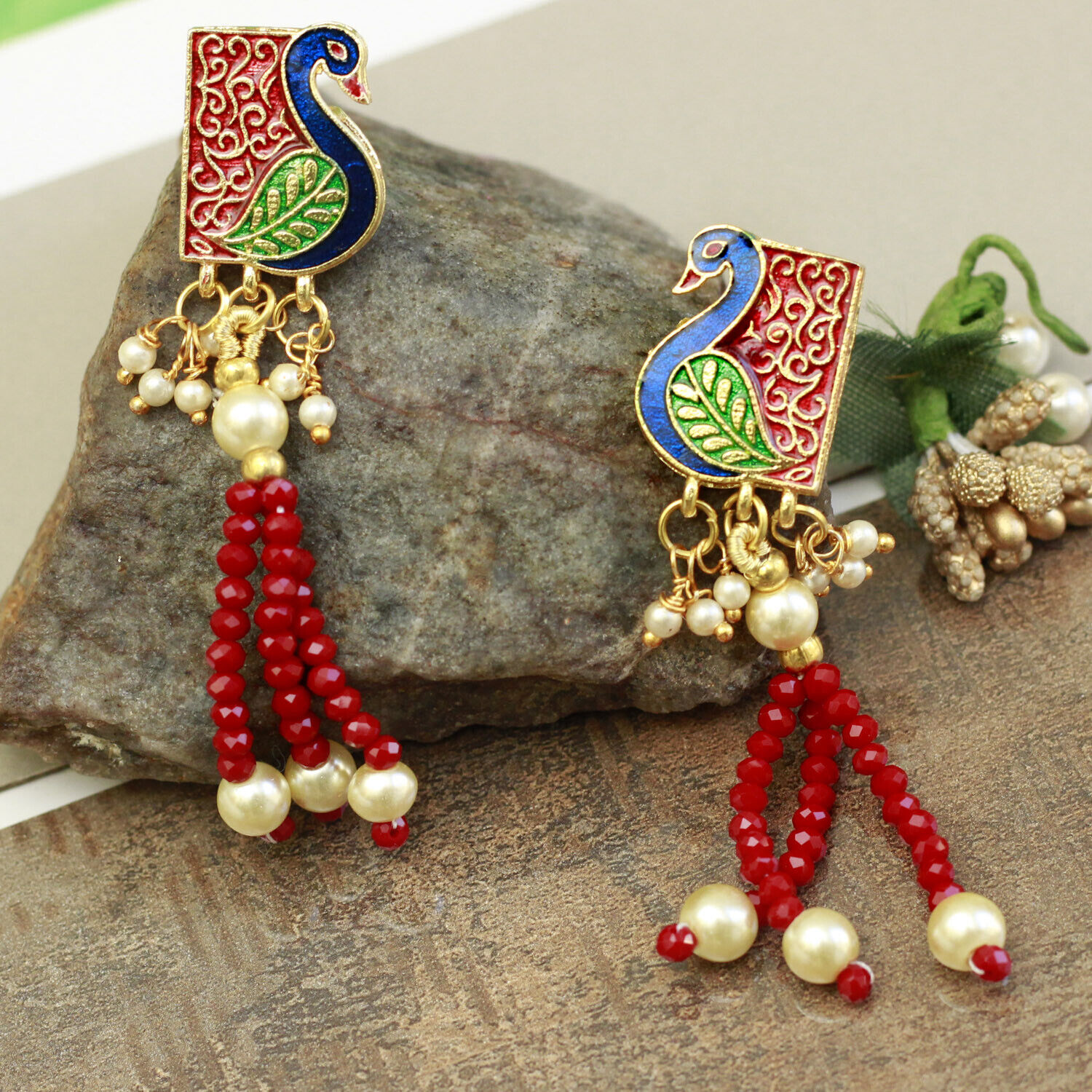 Indian South Style Gold Tone Meena Rani Haar Necklace Earrings Mala ...