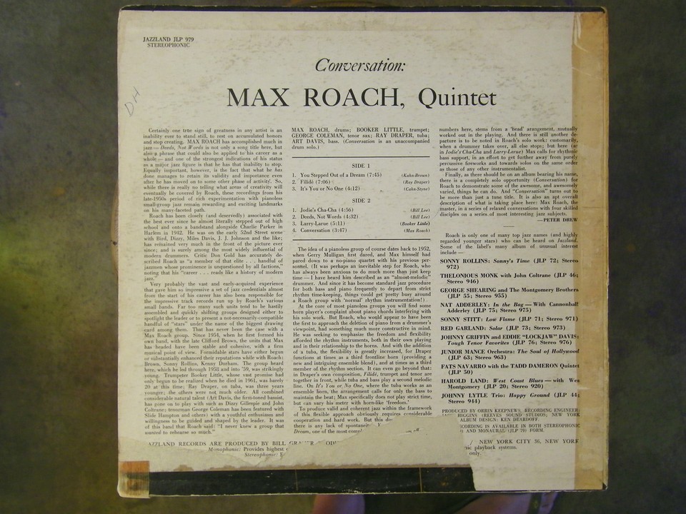 MAX ROACH QUINTET CONVERSATION JAZZLAND STEREO | eBay