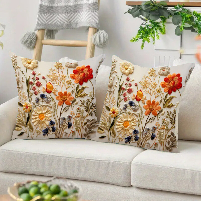 Botanical Flower Pattern Polyester Cushion Cover Pillow Cover 2D ...