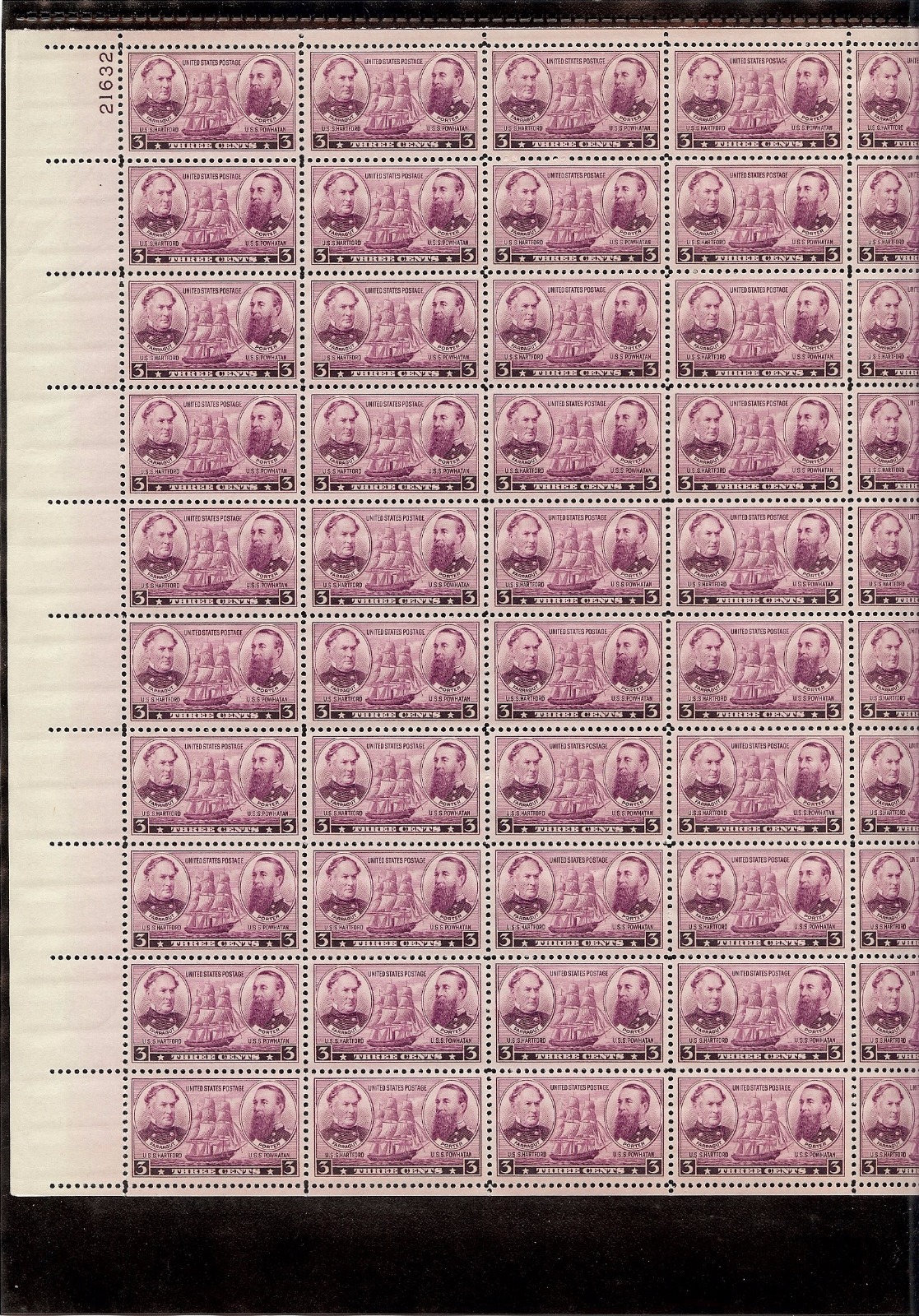 US MINT SHEET SCOTT#792,3C STAMP FARRAGUT & PORTER SHEET OF 50 MNH OG ...