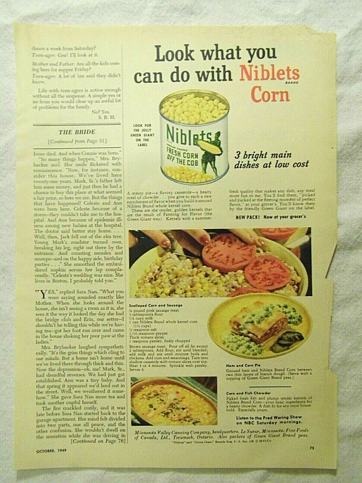 1949 Magazine Advertisement Page Green Giant Niblets Corn Food Vintage ...