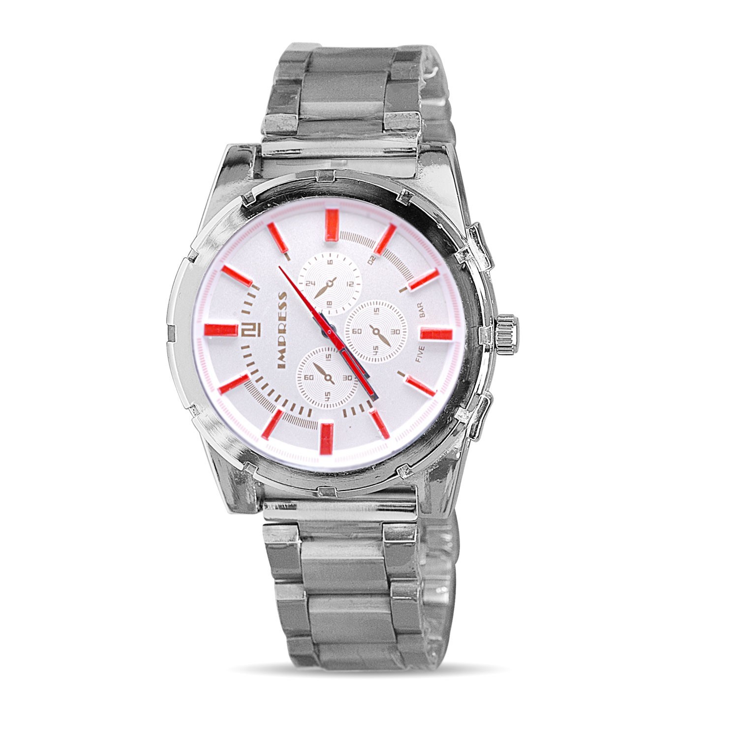 Mens Large Round Red White Dial Silver Tone Wide Band Watch | eBay