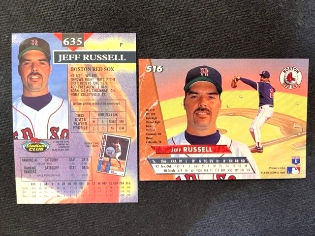 MLB - Jeff Russell 1993 Topps Stadium Club & 1993 Fleer Ultra - Red Sox ...