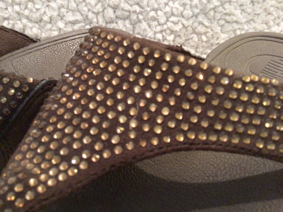 FITFLOP Brown Rokkit Rhinestone Suede Wedge Sandals Shoes in US Size 7 ...