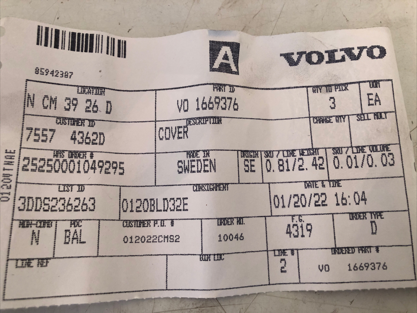 Volvo 1669376 for sale online | eBay