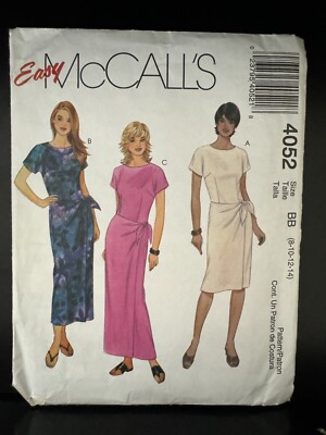 4052 McCALL'S 8 10 12 14 Wrap DRESS 3 Lengths Fitted Straight Short Slv ...