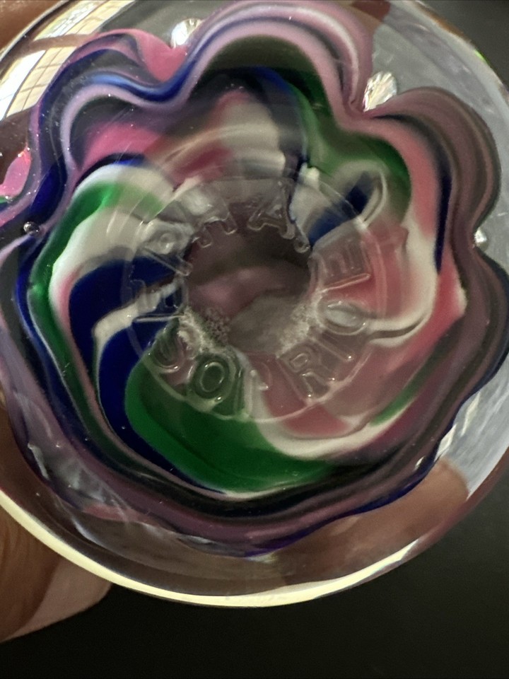 Joe Rice Multicolored Ribbon Crimped Art Glass Paper Weight Blue, Pink ...