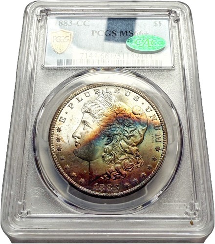 1883 CC $1 Morgan Silver Dollar PCGS MS66+ CAC Monster Rainbow Toned ...