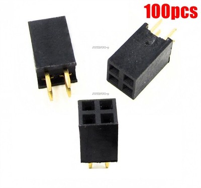 100Pcs 2.54MM Double Row Female 2X2 Pin 4P Pin Strip Straight Header ...