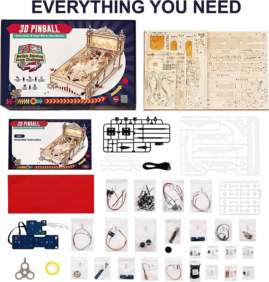 ROKR Pinball Machine 3D Wooden Puzzle Amusing Table Game Toy Gift for ...