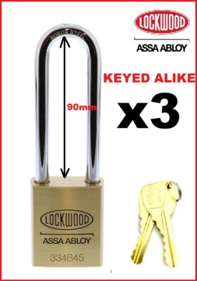 3x Lockwood Commercial Grade Padlock + 6 Keys keyed alike 334B45/190 ...