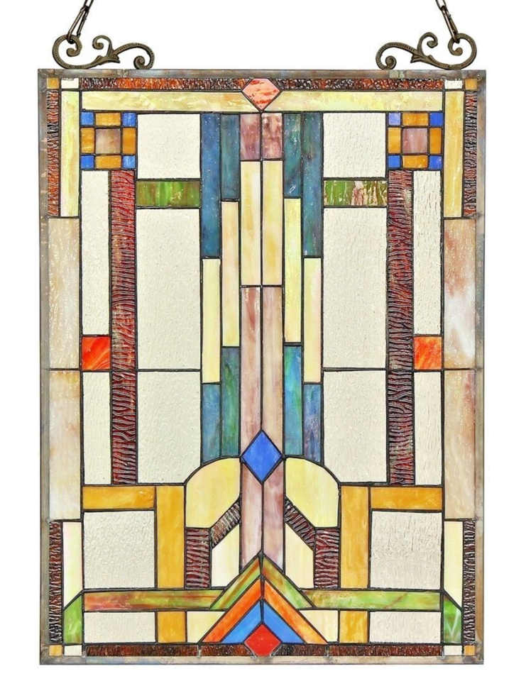 Stained Glass Tiffany Style Glass Window Panel Mission Arts & Crafts ...