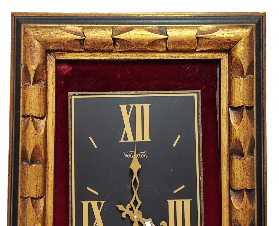 Vintage 1960's Verichron Wall Clock Velvet Black & Gold Gilt Wood Frame ...