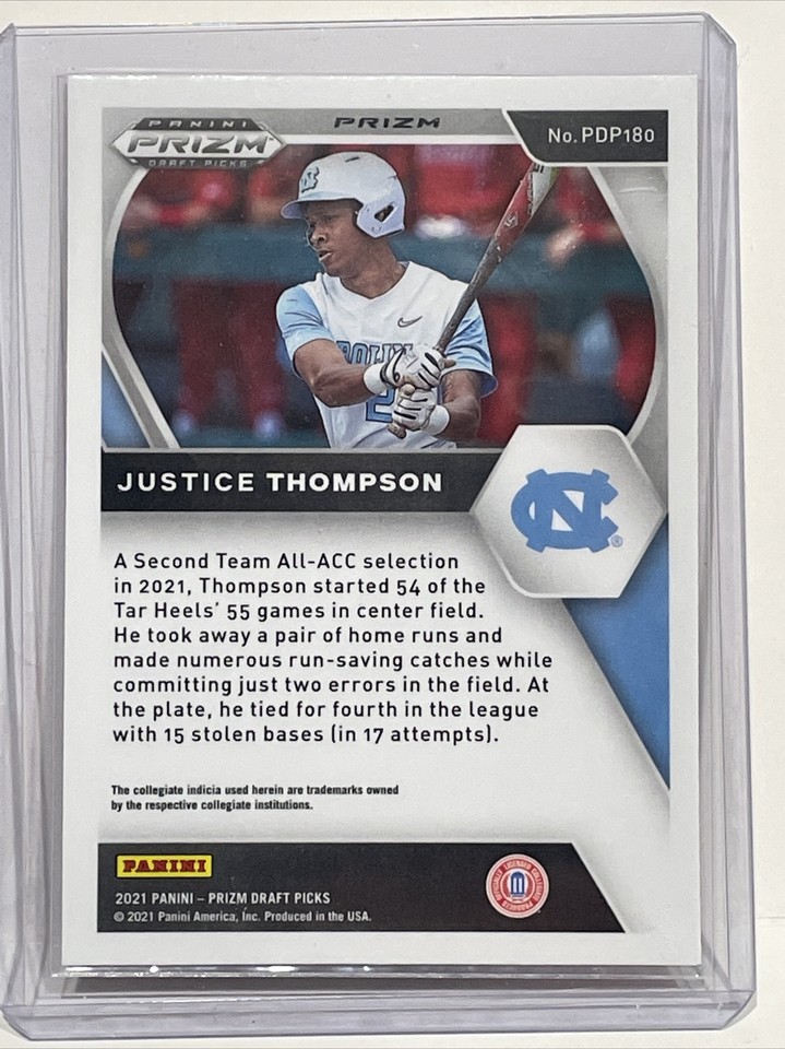 2021 Panini Prizm Draft Picks Pink Velocity # PDP180 Justice Thompson ...