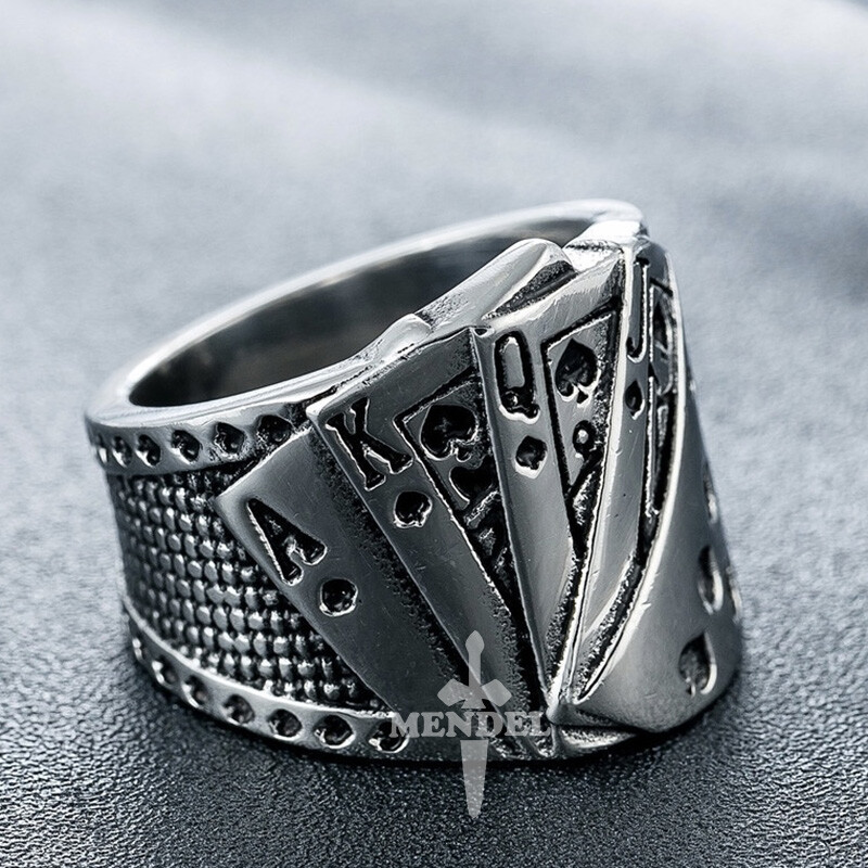 MENDEL Mens Biker Casino Lucky Poker Ring Jewelry Men Stainless Steel ...