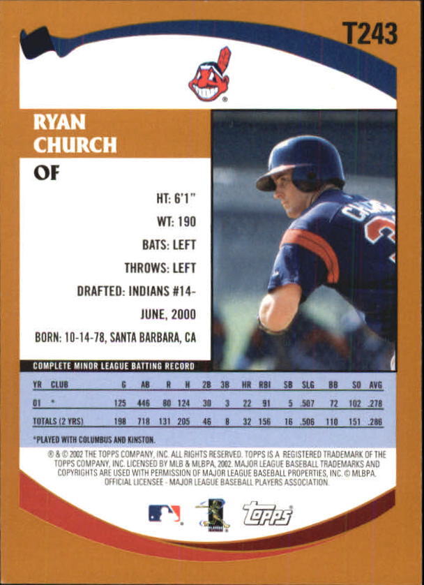2002 (INDIANS) Topps Traded #T243 Ryan Church RC | eBay