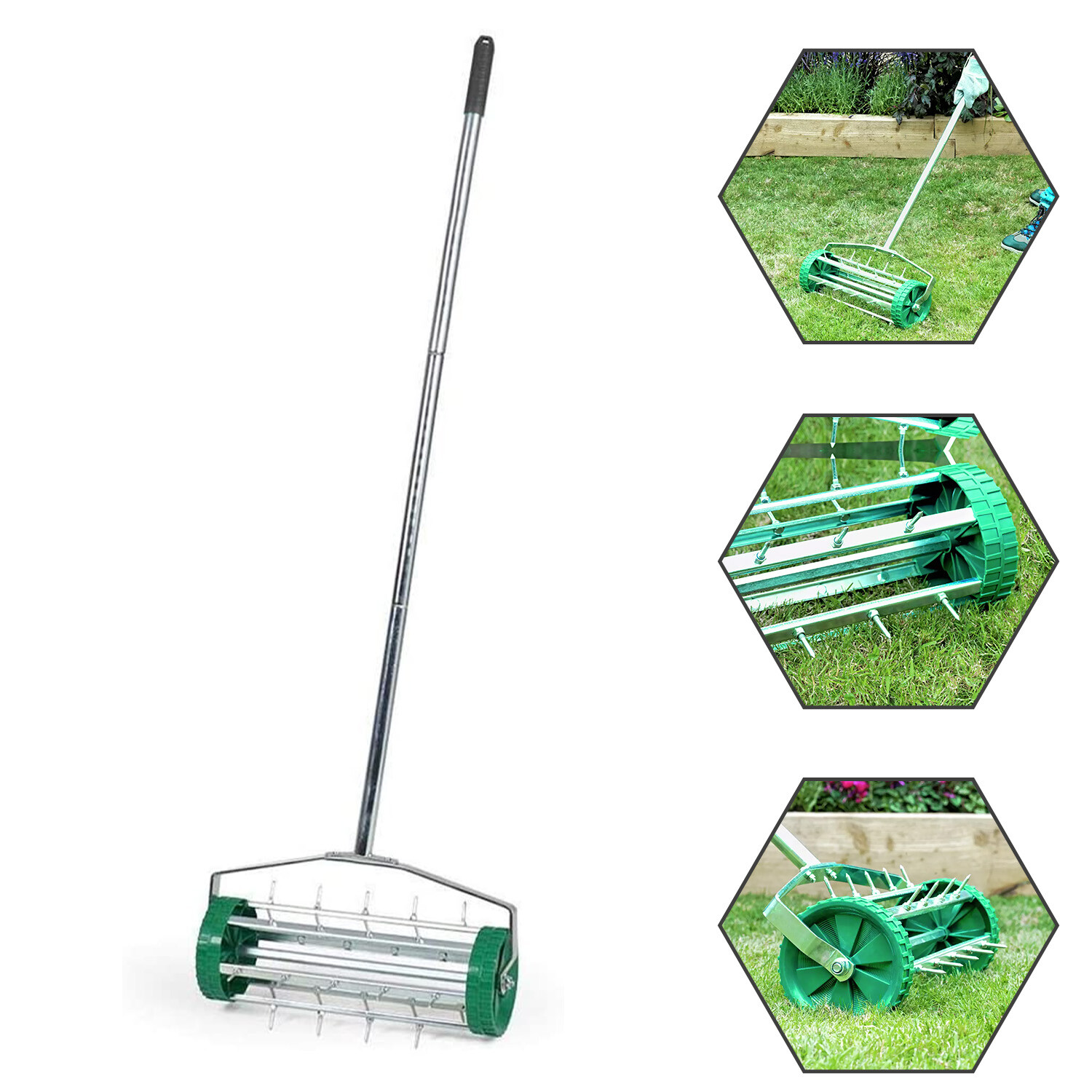Garden Lawn Roller Aerator/Spiker Shoe & Soil Seed Grit Fertiliser Feed ...