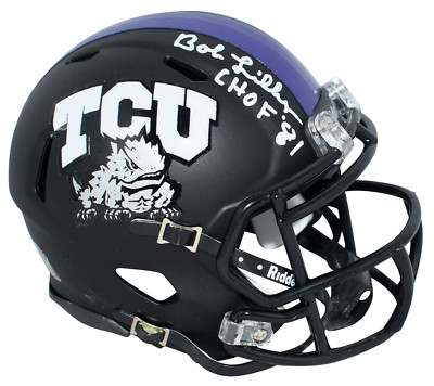 BOB LILLY AUTOGRAPHED TCU HORNED FROGS BLACK SPEED MINI HELMET W/ CHOF ...