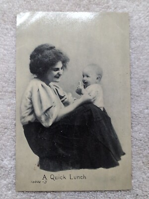 A Quick Lunch 1900s Unposted Postcard Victorian Woman Baby Cracker ...