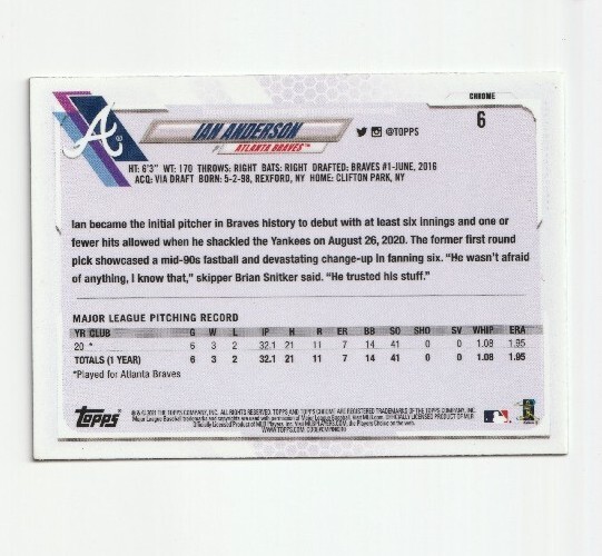 2021 Topps Chrome #6 Ian Anderson Rookie Card RC Atlanta Braves ...