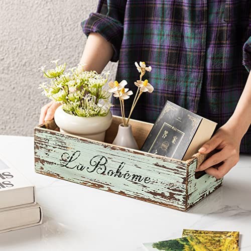 TIMRIS Farmhouse Distressed Wooden Storage Box, Rustic Distressed Green ...
