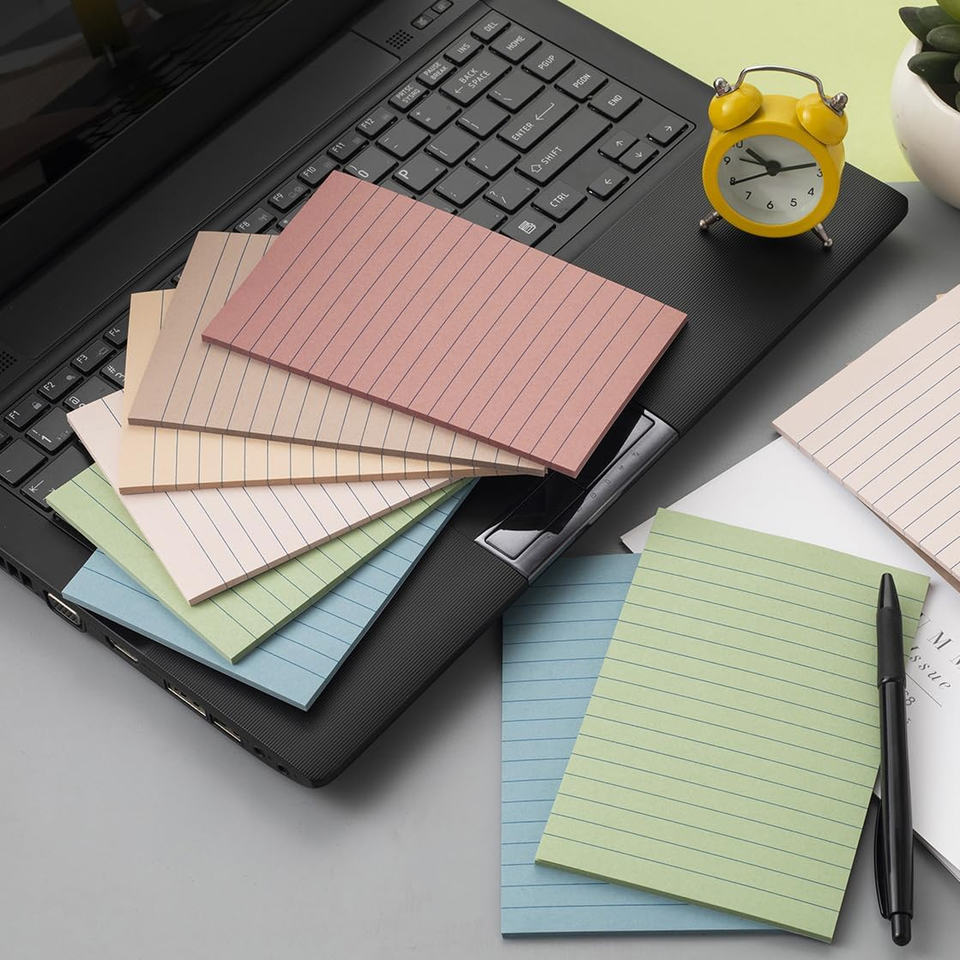 (6 Pack) Lined Sticky Notes 4X6 in Ruled Stickies Super Sticking Power ...