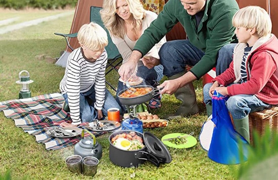 12Pcs Camping Cookware Set Camping Survival Stove Pot Pans Kit Portable ...