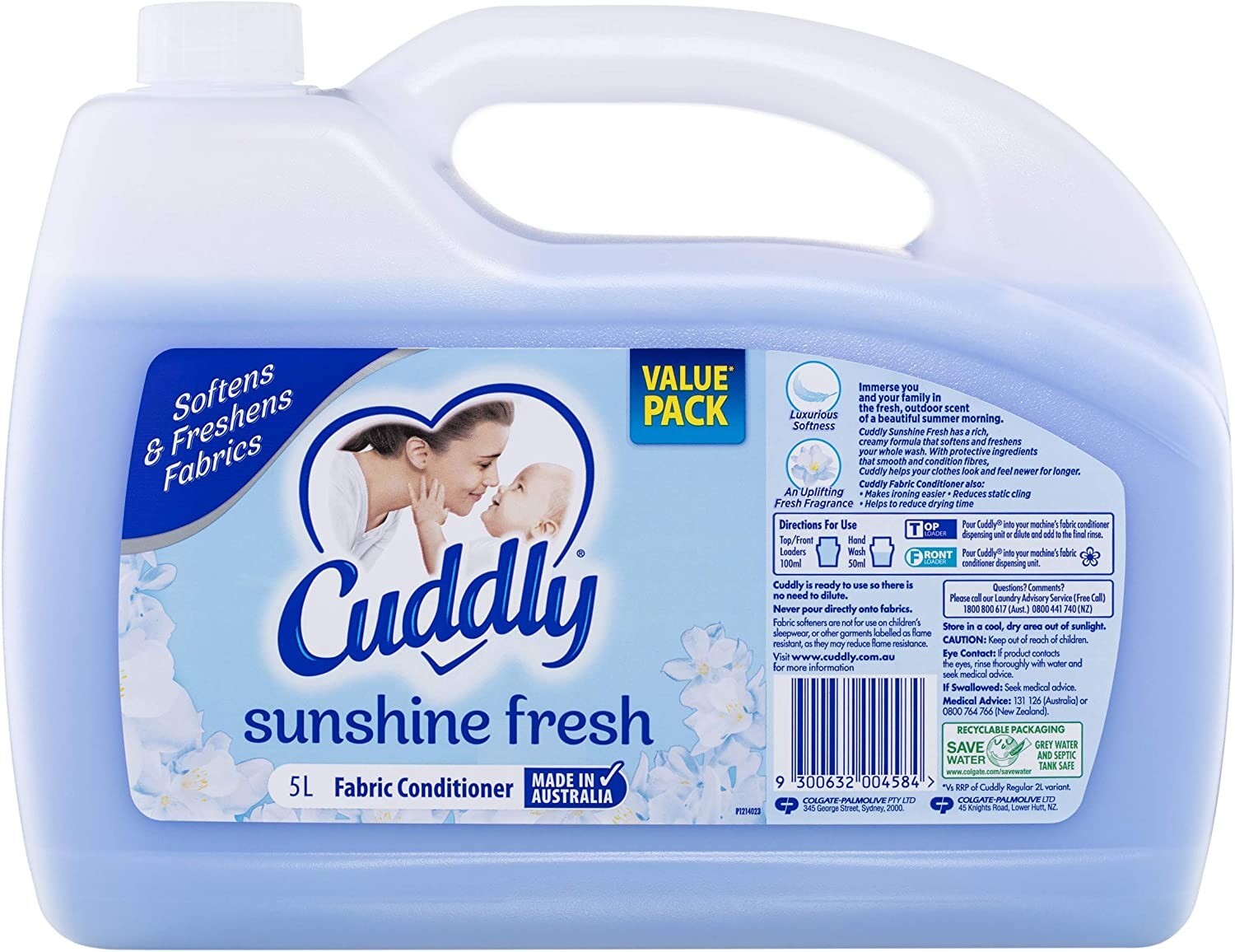 Cuddly Regular Liquid Fabric Softener Conditioner, 5l Value Pack, 50 ...