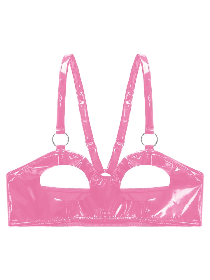 Womens Sexy Cupless Bra PVC Leather Nipples Open Cup Bralette Tops ...